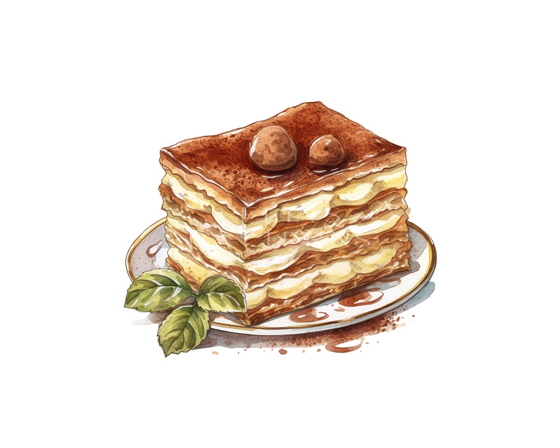 Tiramisu Watercolor Clipart PNG - Etsy