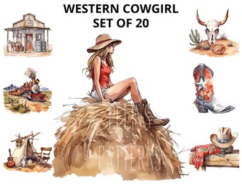 Vintage Cowgirl PNG Clipart, Western Horses Retro Clip Art Bundle, Wild ...