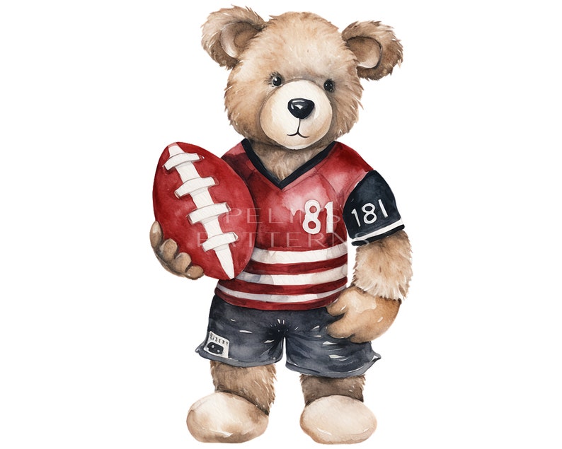 Rugby Player Teddy Bear Clipart Watercolor Clipart Nursery - Etsy