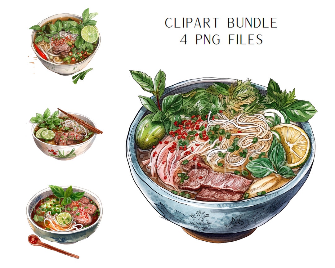 Pho Watercolor Clipart PNG - Etsy
