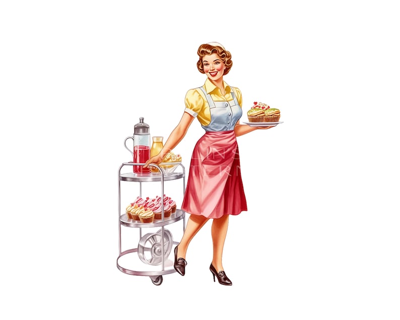 50s Milkshake Waitress Clipart PNG - Etsy