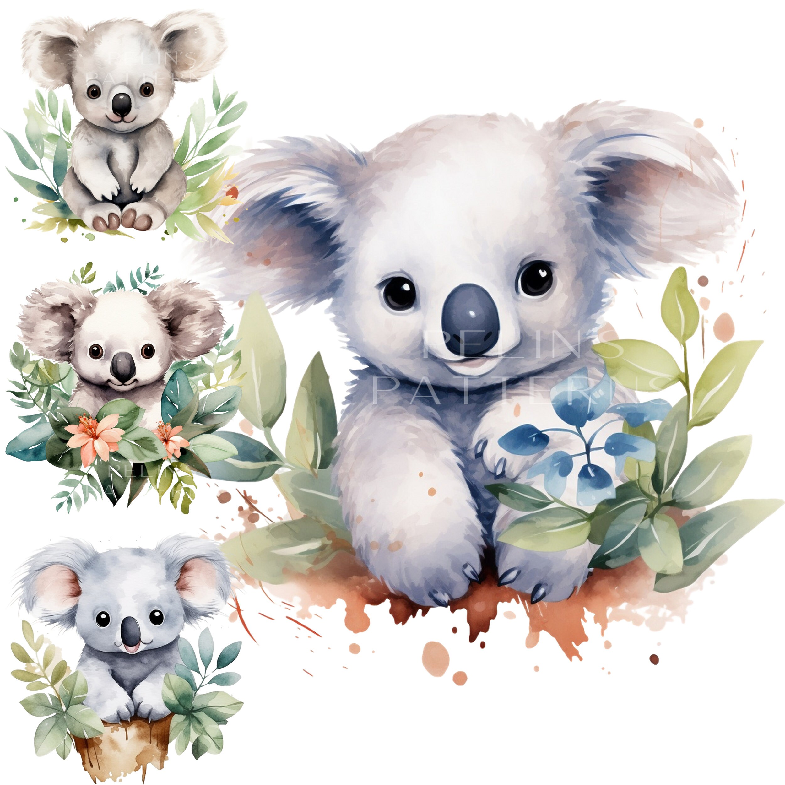 Watercolor Koala Clipart PNG - Etsy