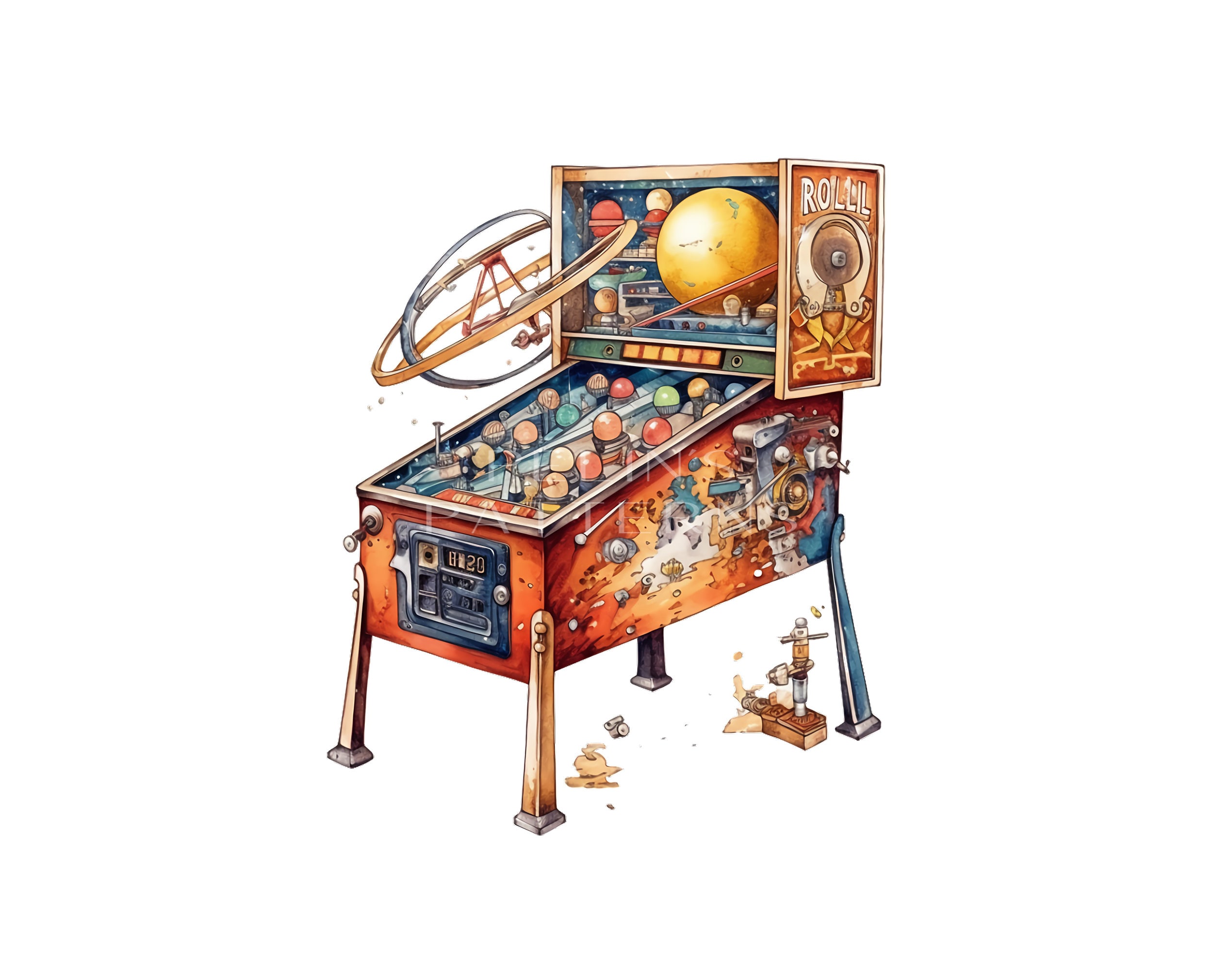 Vintage Pinball Machine Clipart PNG - Etsy