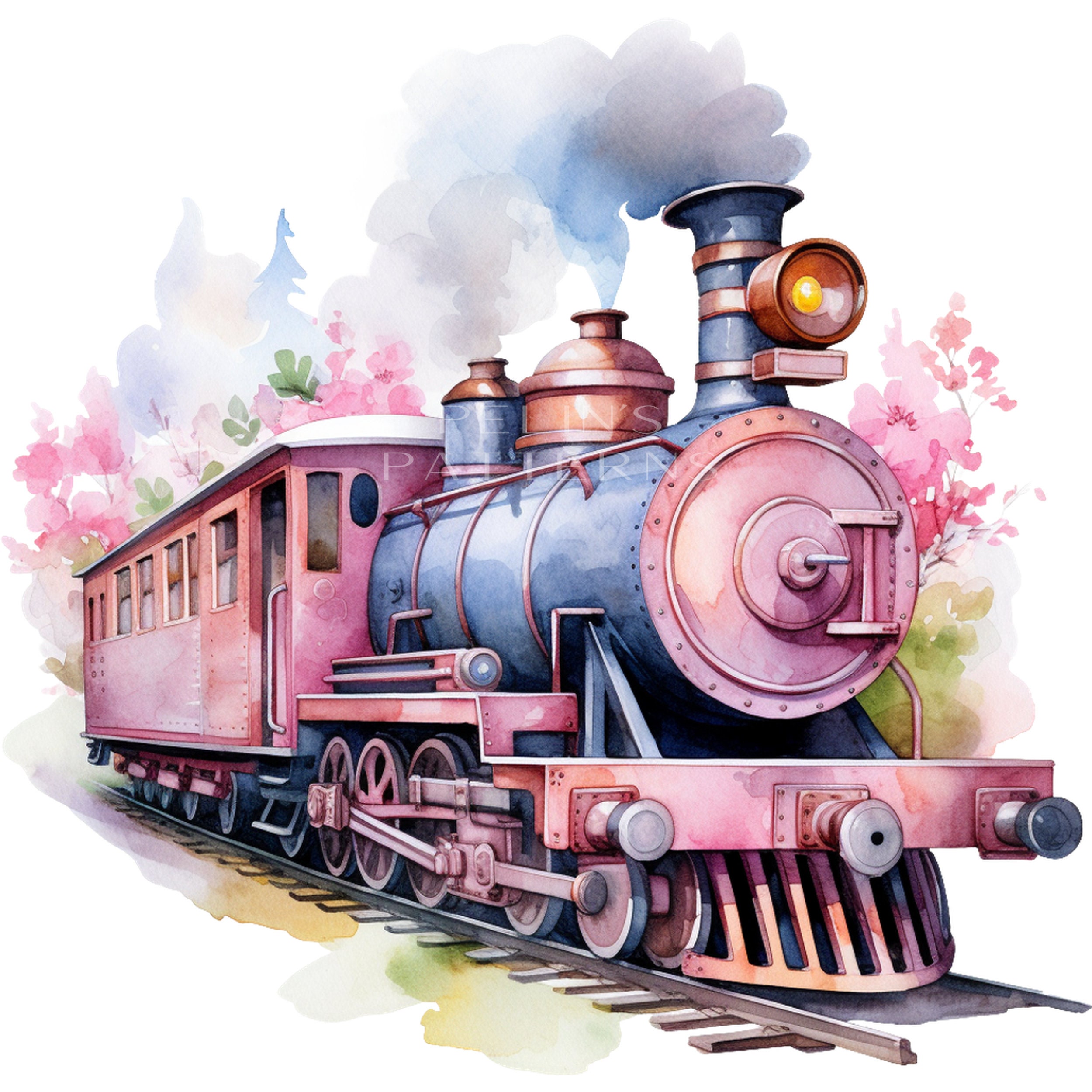 Watercolor Train Clipart PNG - Etsy