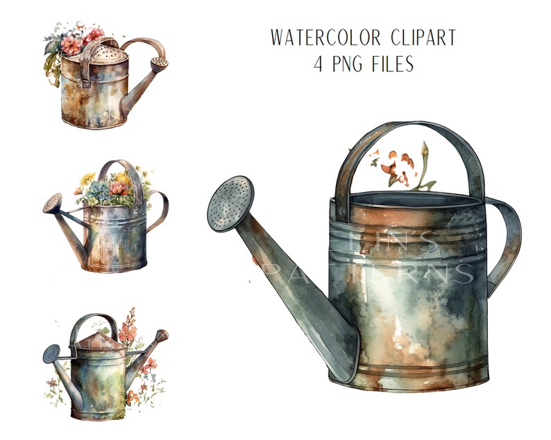 Watering Can Watercolor Clipart PNG - Etsy