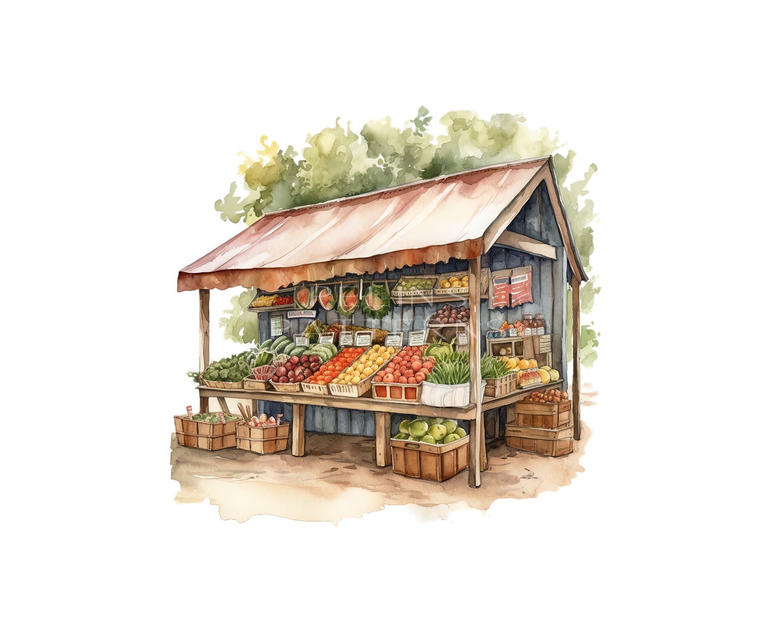 Farm Stand Watercolor Clipart PNG - Etsy
