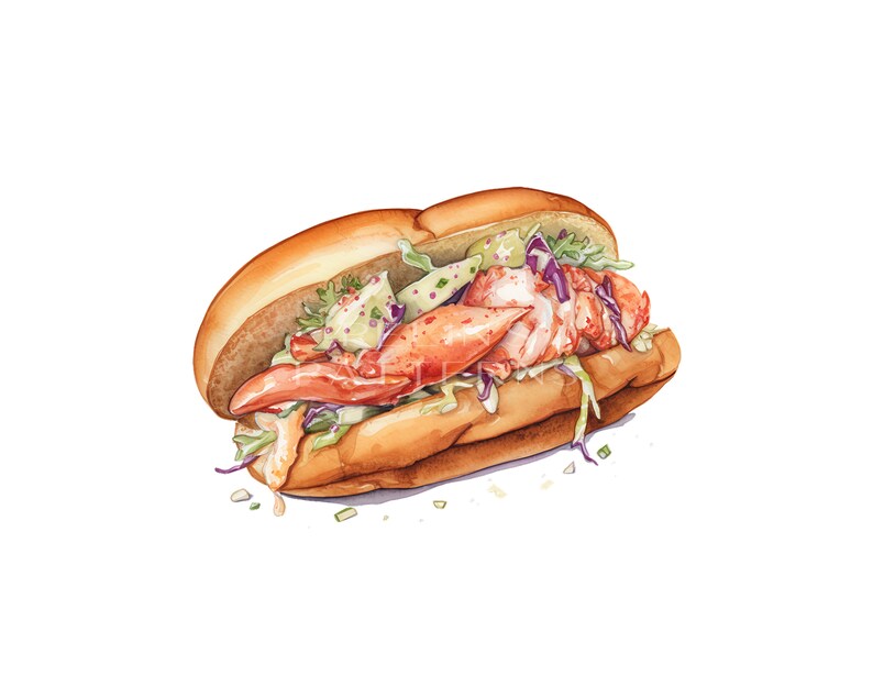 Lobster Roll Watercolor Clipart PNG - Etsy
