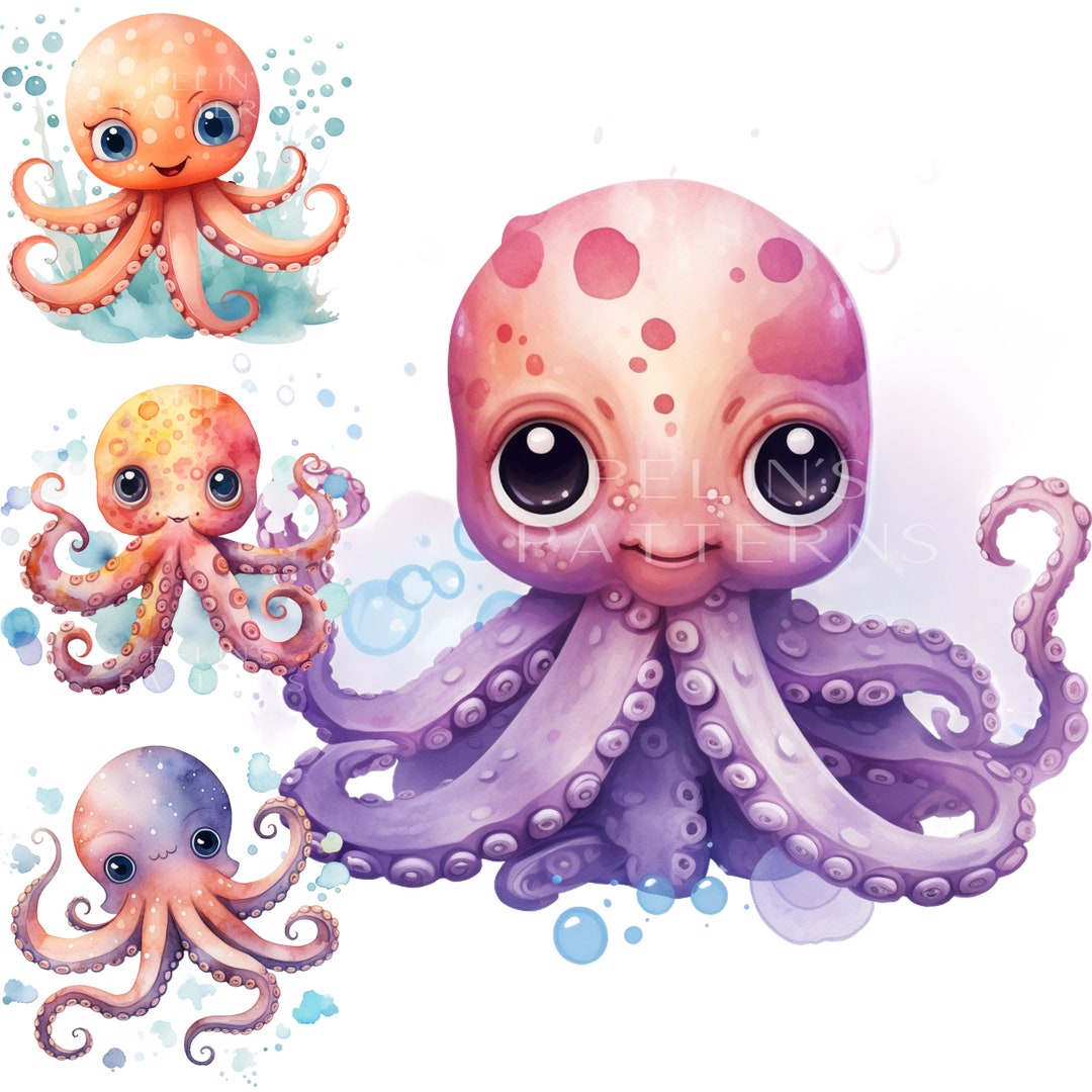 Watercolor Octopus Clipart PNG - Etsy