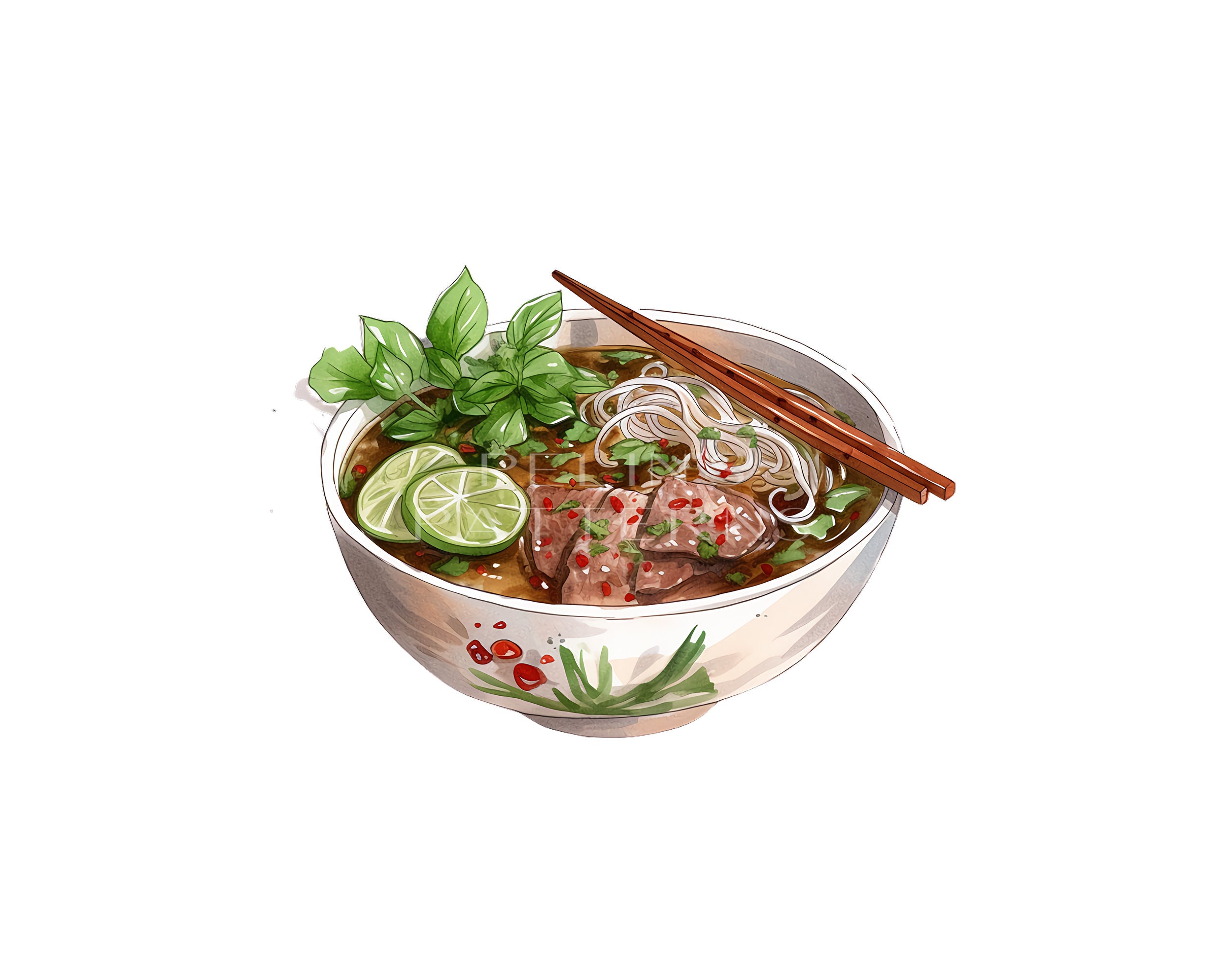 Pho Watercolor Clipart PNG - Etsy