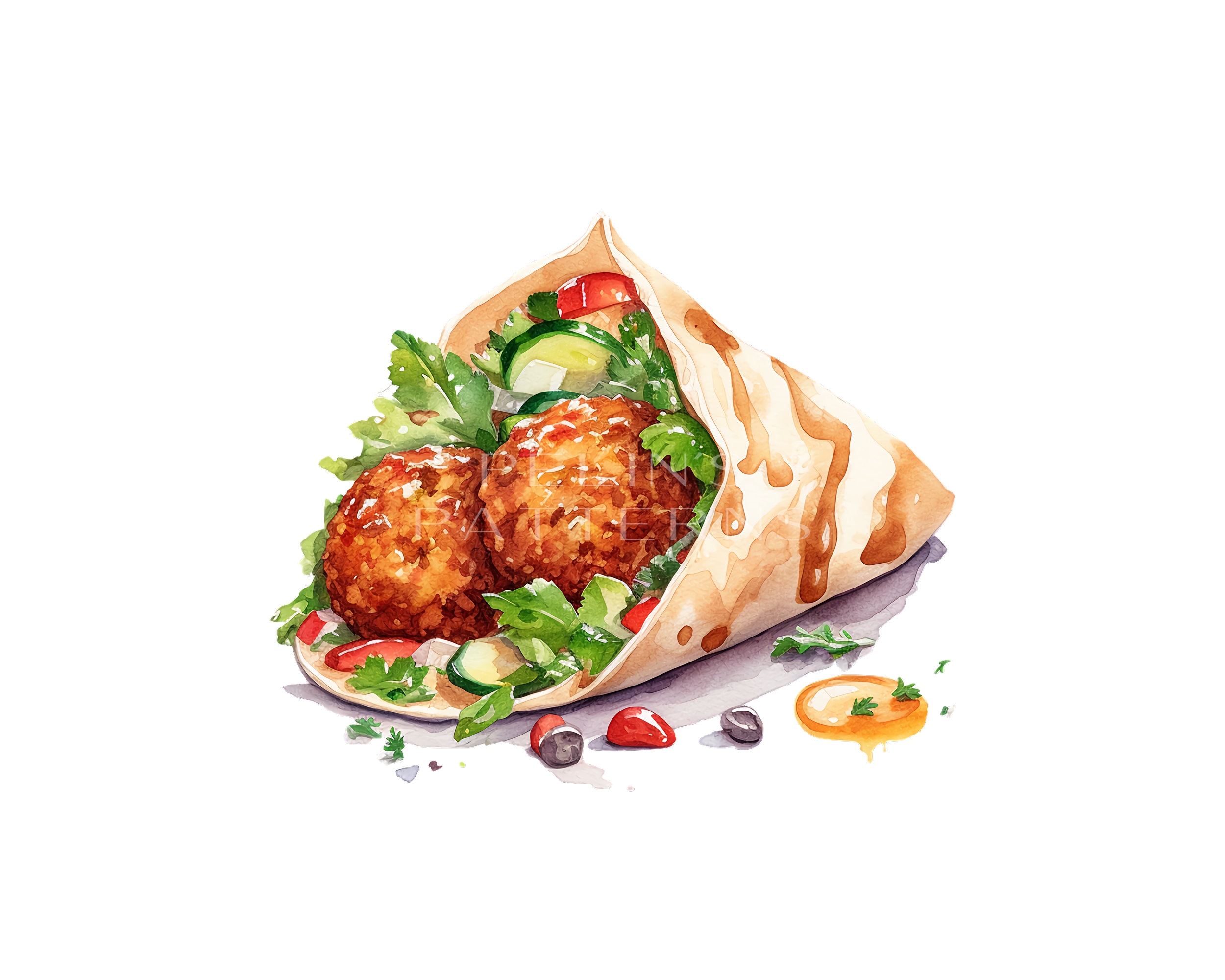Falafel Wrap Watercolor Clipart PNG - Etsy UK