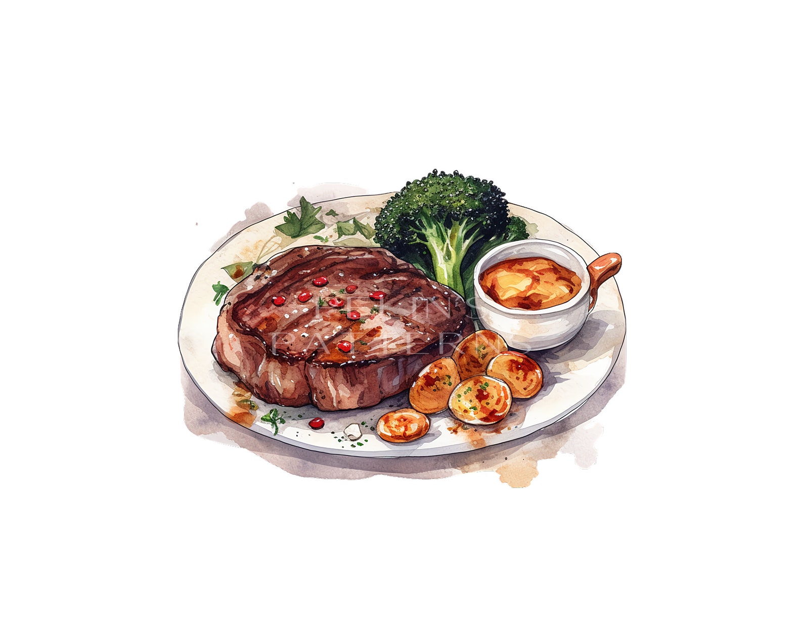 Steak Dinner Watercolor Clipart PNG - Etsy
