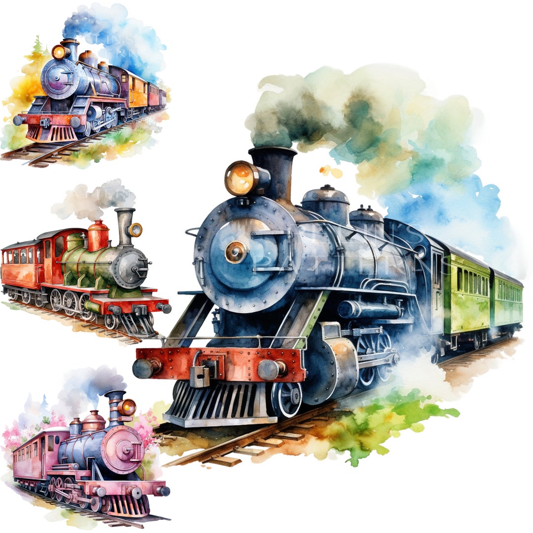 Watercolor Train Clipart PNG - Etsy