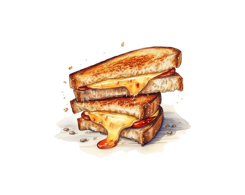Grilled Cheese Sandwich Watercolor Clipart PNG - Etsy