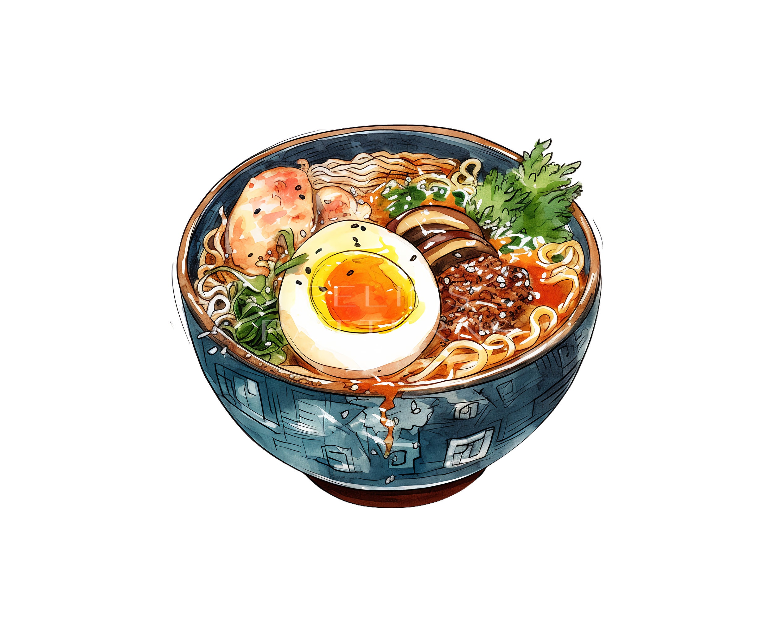 Ramen Bowl Watercolor Clipart PNG - Etsy