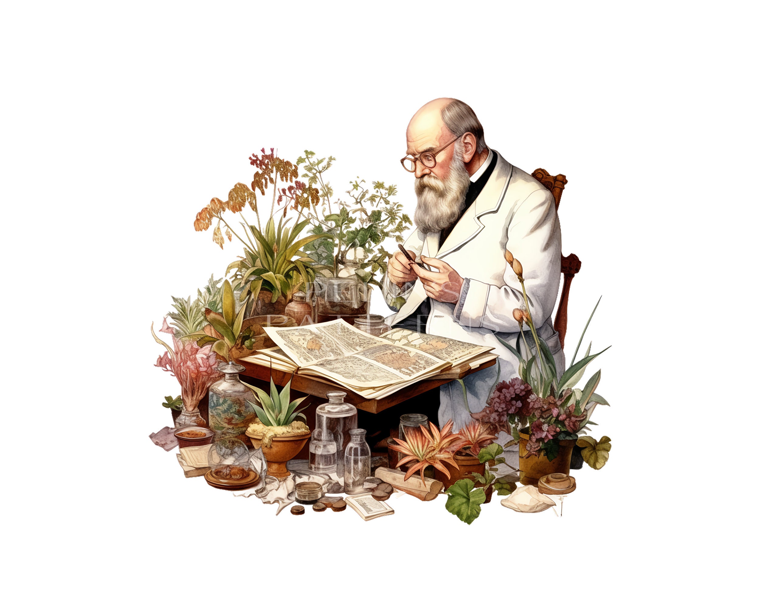Victorian Botanist Clipart PNG - Etsy