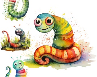 Cute Worm Clipart 300dpi High Resolution PNG Graphics - Etsy