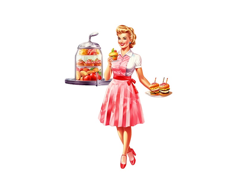 50s Milkshake Waitress Clipart PNG - Etsy