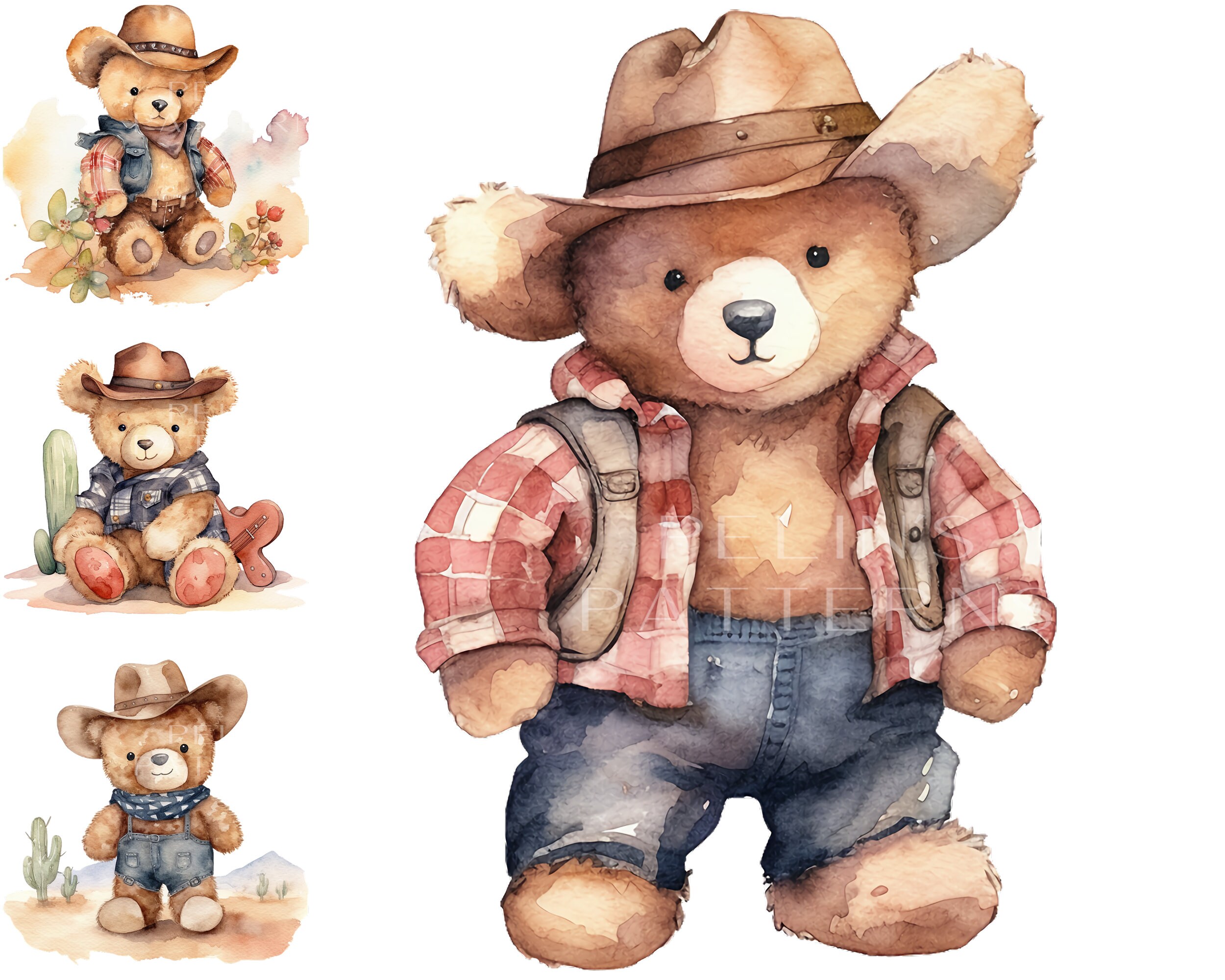 Cowboy Teddy Bear Clipart - Etsy