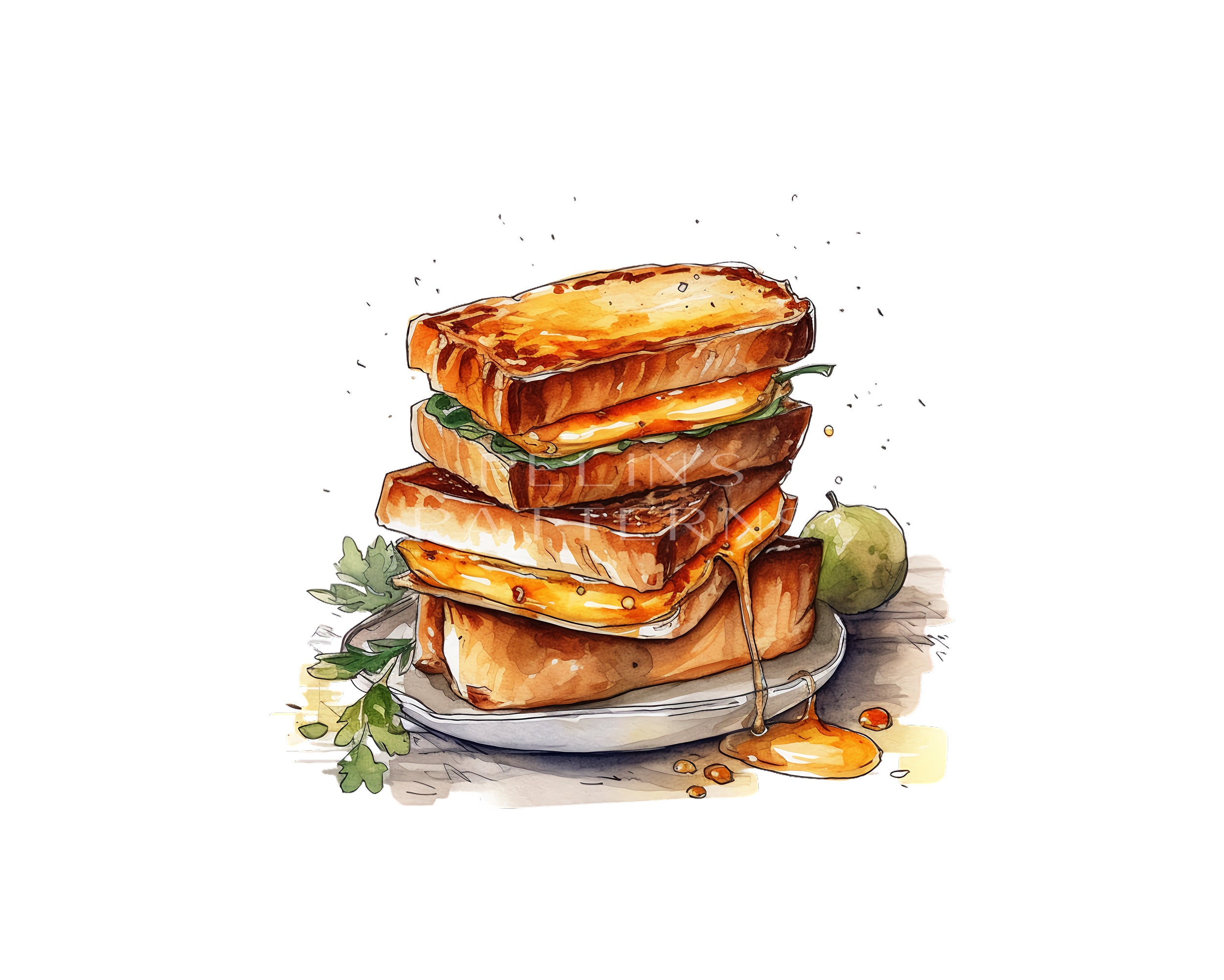 Grilled Cheese Sandwich Watercolor Clipart PNG - Etsy