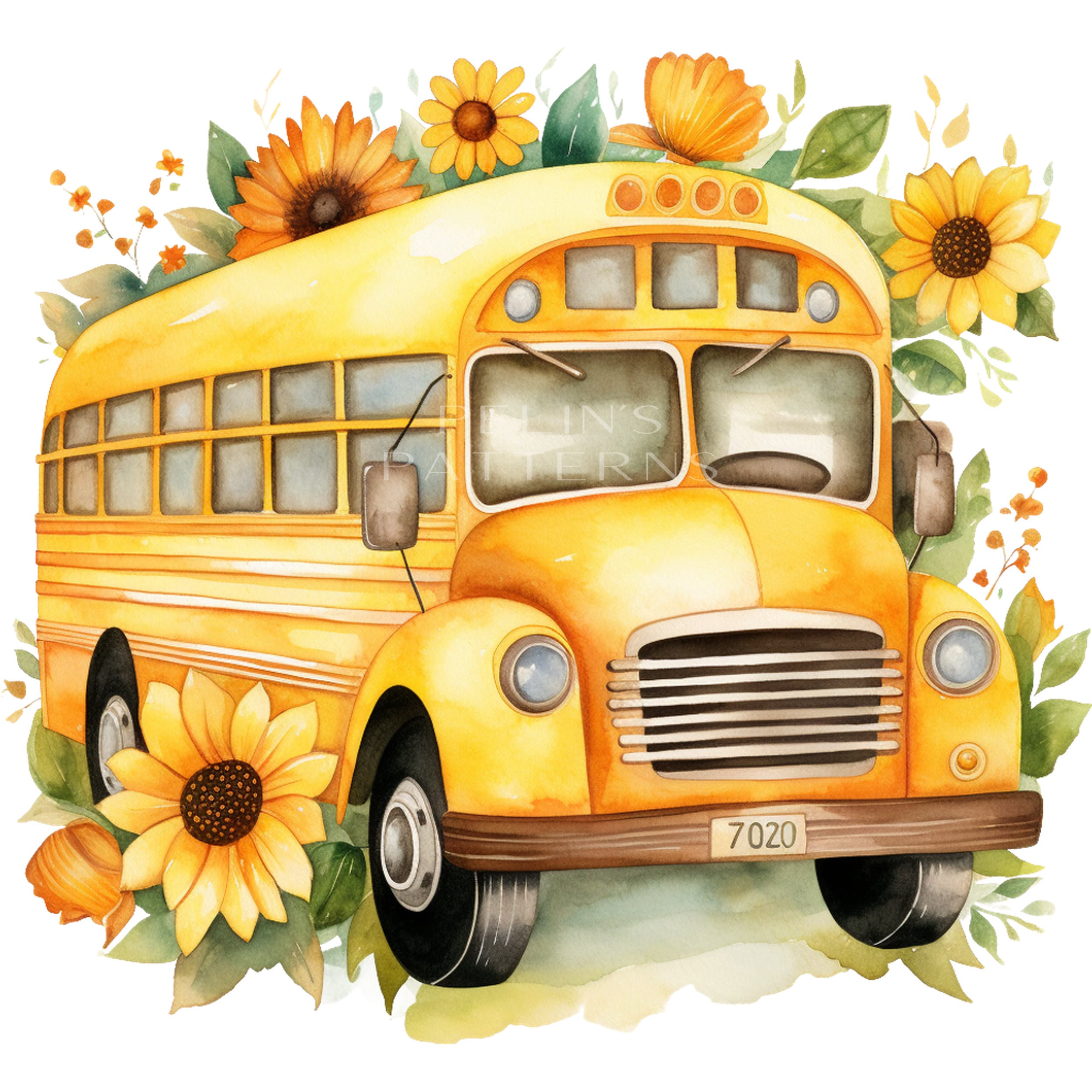 Watercolor School Bus Clipart Png Etsy