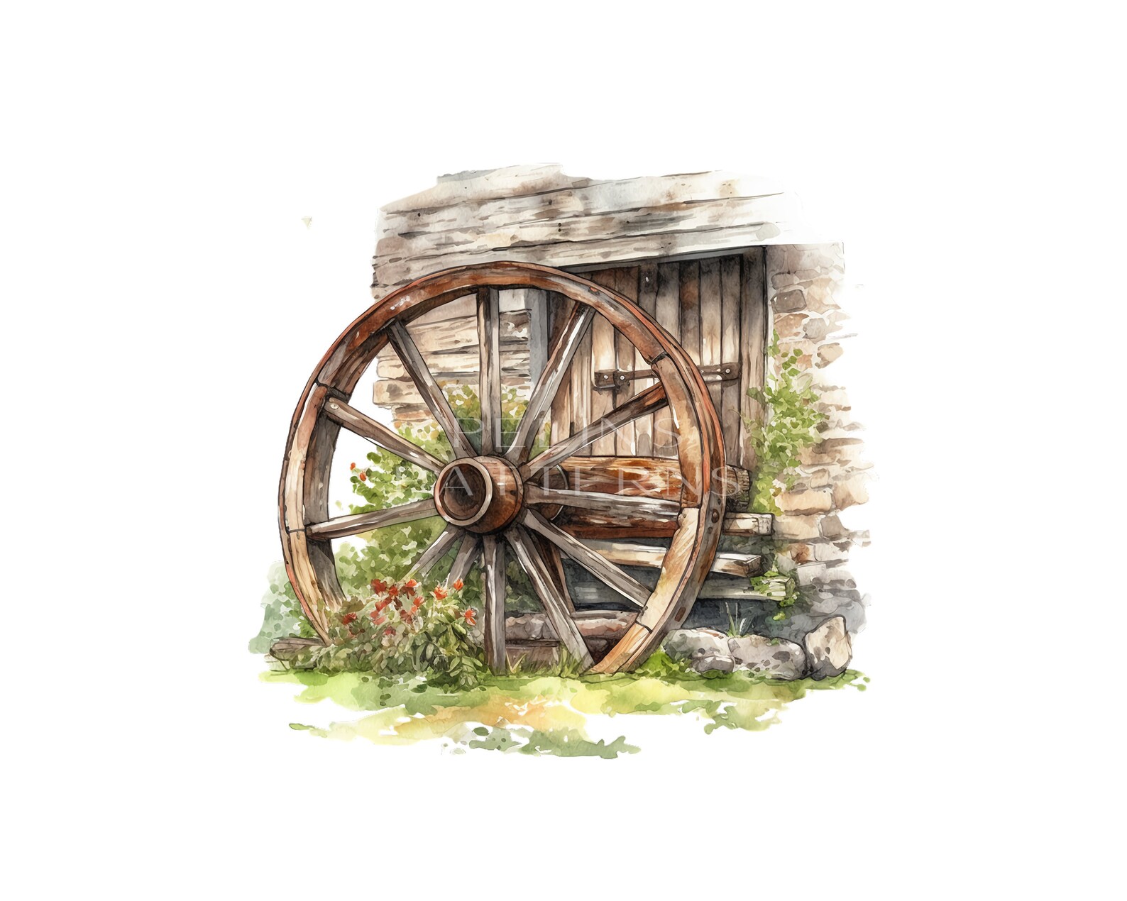 Antique Wagon Wheel Watercolor Clipart PNG - Etsy