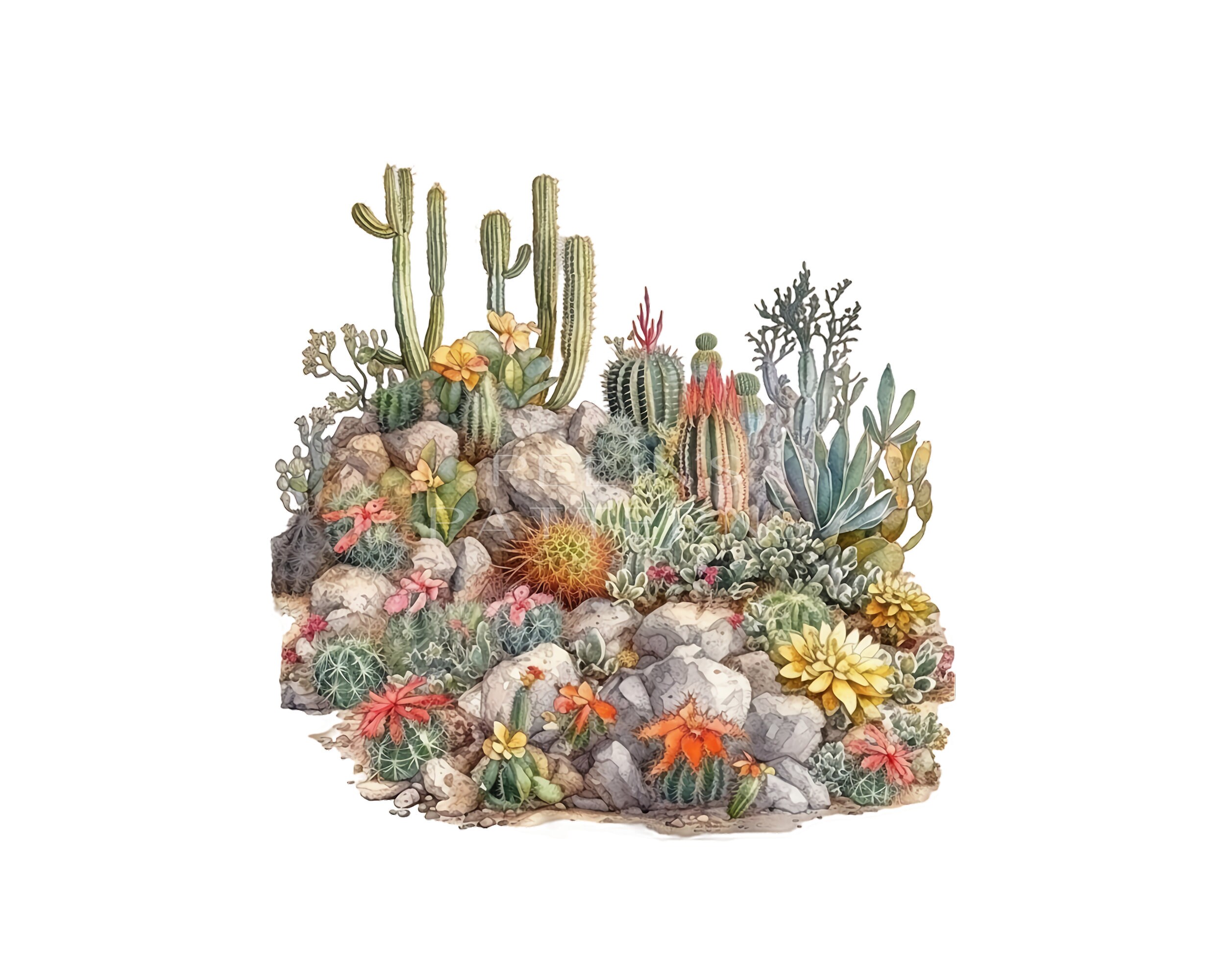 Flowering Cactus Garden Watercolor Clipart PNG - Etsy