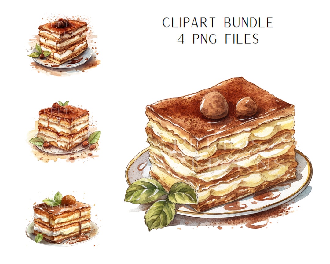 Tiramisu Watercolor Clipart PNG - Etsy