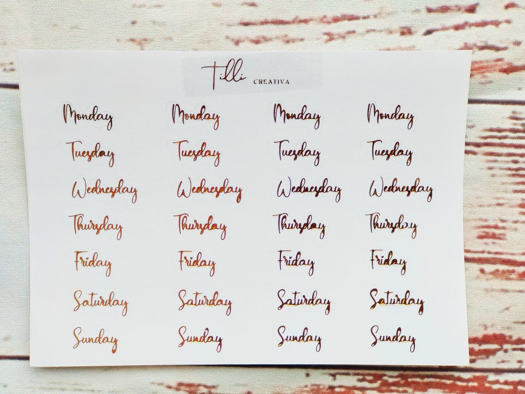 Sticker Sheet Foiled Scripts Days of the Week Foiled Script Planner ...