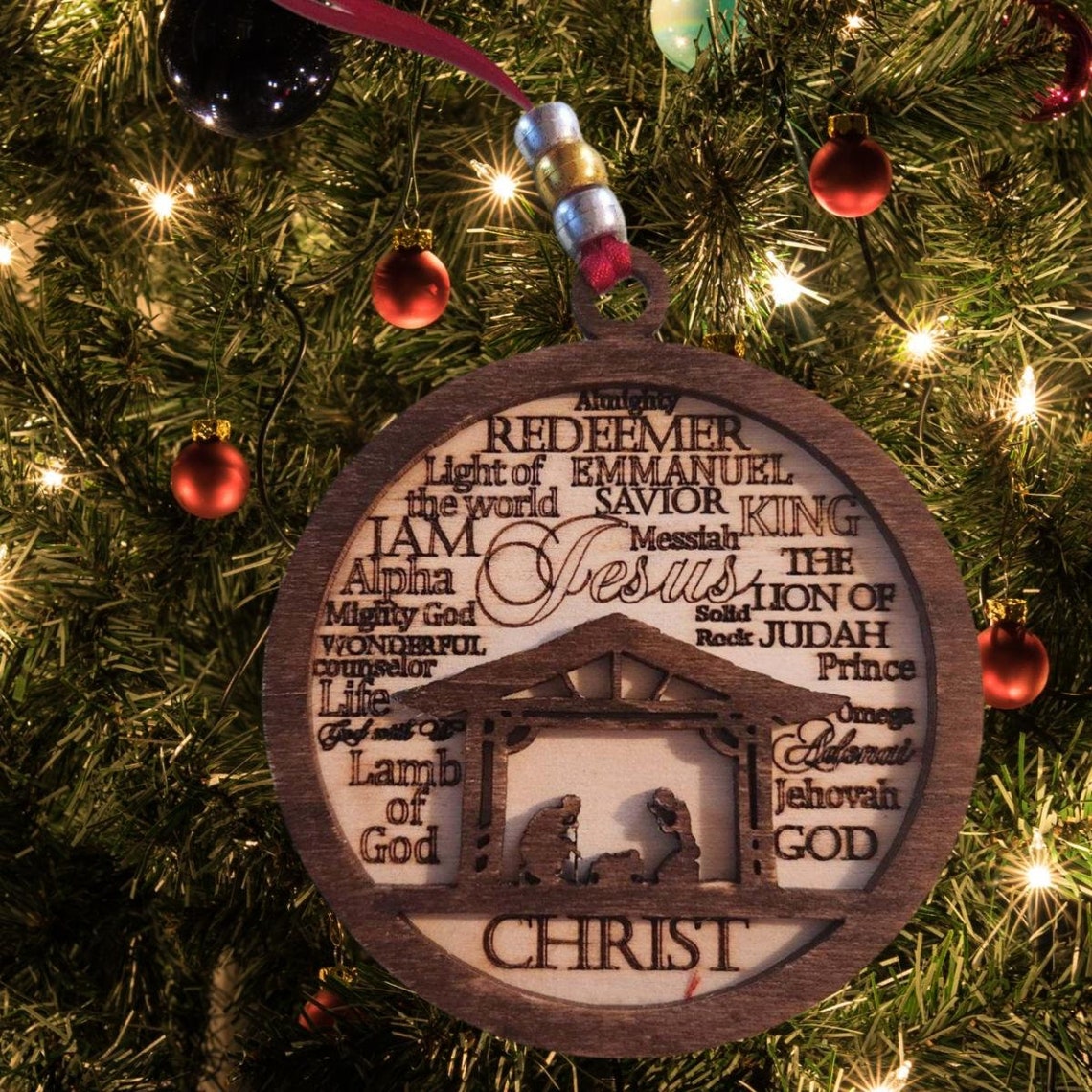 Laser Engraved Nativity Scene Ornament With Names of Jesus. - Etsy