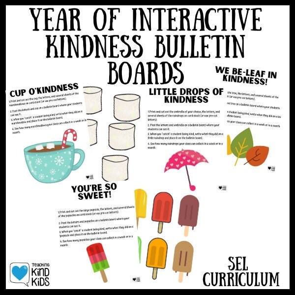 Year of Interactive Bulletin Boards for Kindness Activities and SEL ...