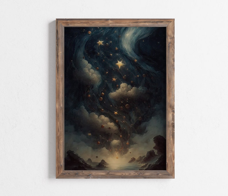 Abstract Vintage Painting of Stars Celestial Print Gothic - Etsy
