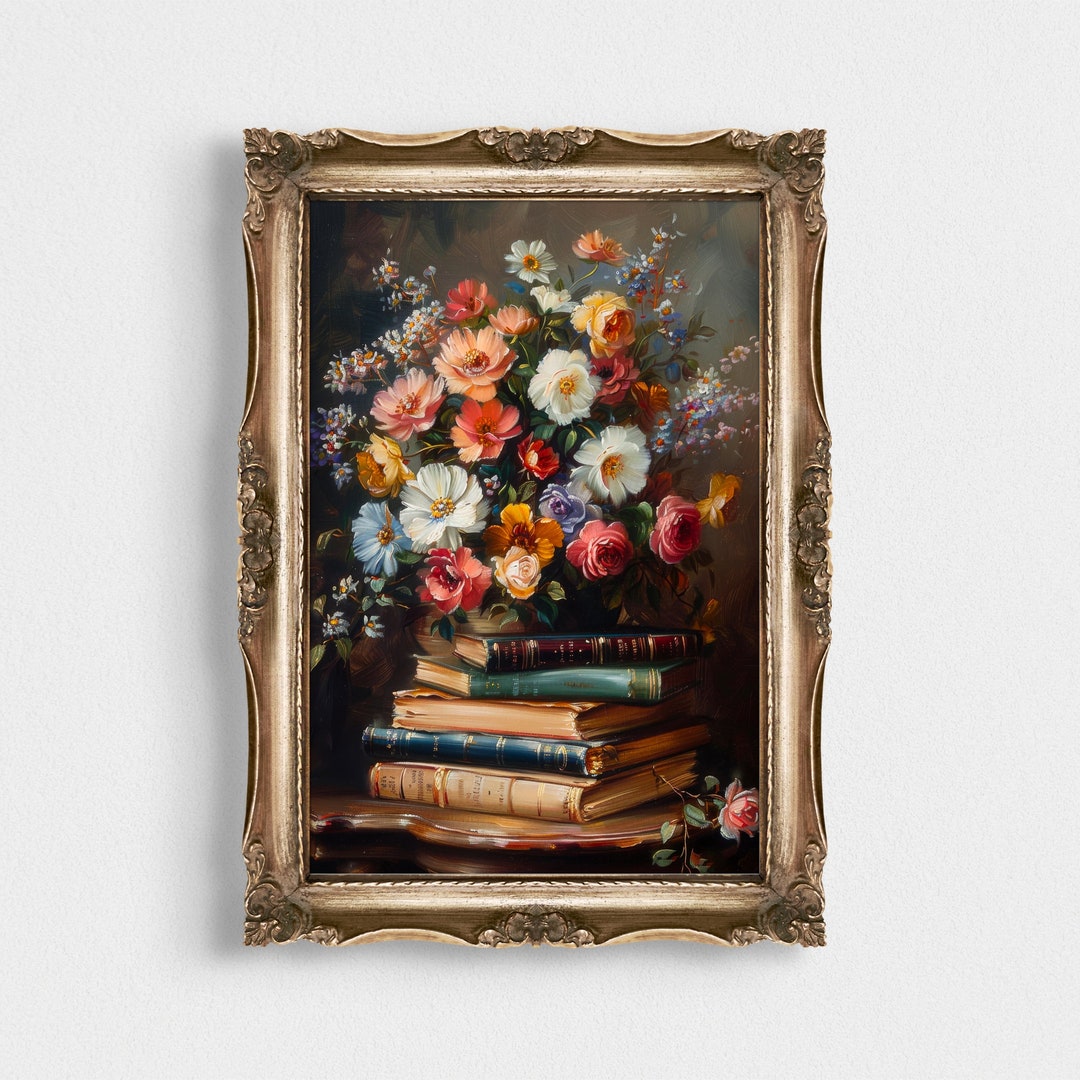 Spring Book Stack Art Print Moody Dark Academia Still Life Bookish ...