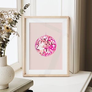 Pink Disco Ball Art Print | Vintage Retro Wall Poster | Trendy Preppy ...