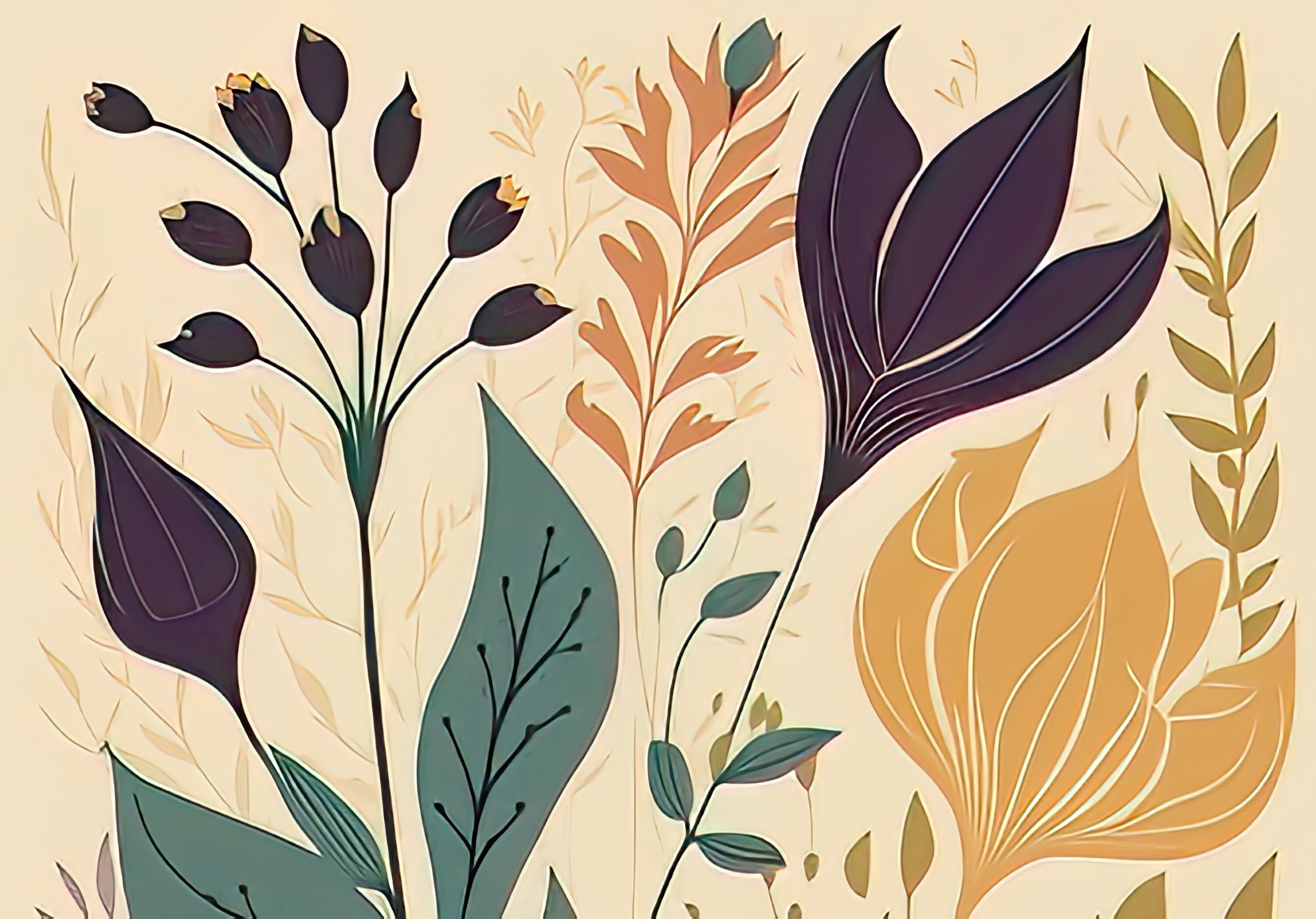 Abstract Botanical Digital Download, Flowers Bloom Wall Art, Neutral ...