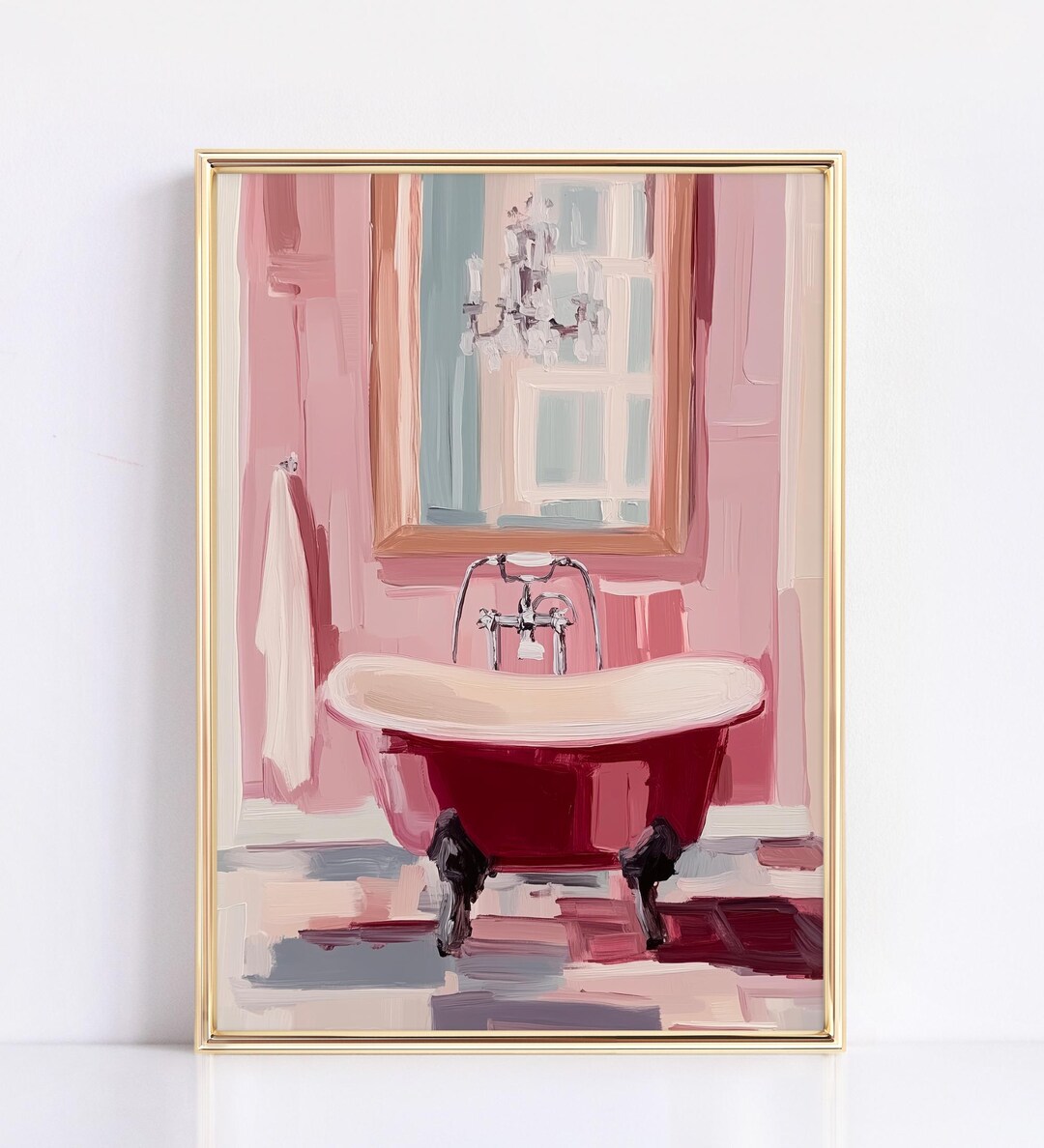 Trendy Vintage Pink Bathroom Art Print | Girly Preppy Wall Decor | Cute ...