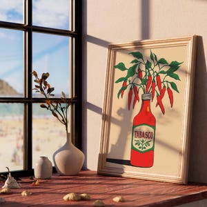 Mexican Tabasco & Chili Art Print | Retro Quirky Kitchen Decor | Spicy ...