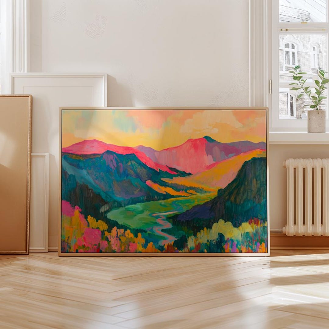 Colorful Abstract Mountain Artwork | Printable Illustration | Living ...