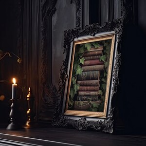 Dark Academia Books Print - Moody Bookish Art, Bookshelf, Dark Decor ...