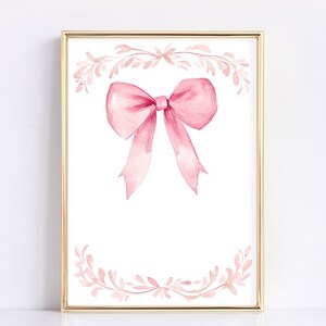 Preppy Pink Coquette Bow Printable Vintage Girly Wall Art Digital ...