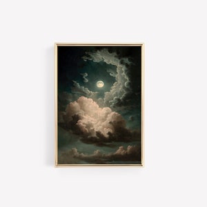 Vintage Painting of the Moon and Stars Digital Print | Celestial Print ...