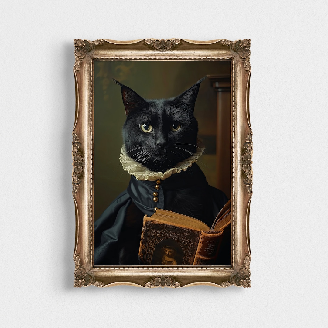 Vintage Gothic Black Cat in a Dress Poster | Victorian Kitten Art ...