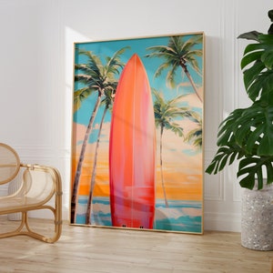 Minimalist Surfboard Coastal Wall Art | Trendy Ocean Beach Printable ...