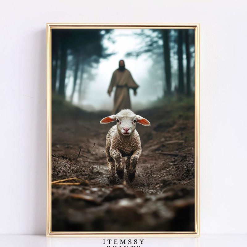 Picture of Jesus Running After Lost Lamb - Etsy