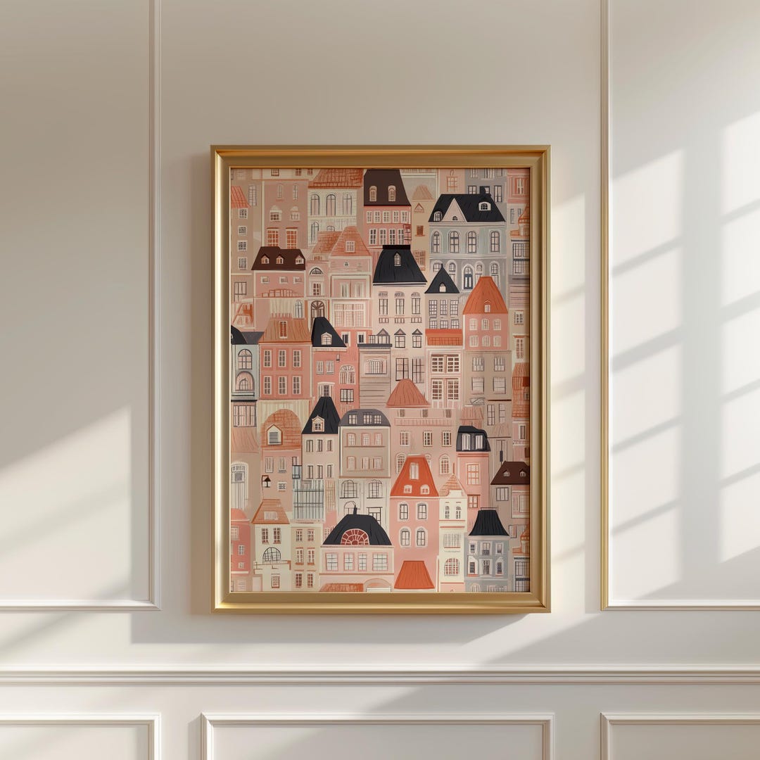 Vintage Houses Art Print | Funky Home Illustration | Printable Wall ...