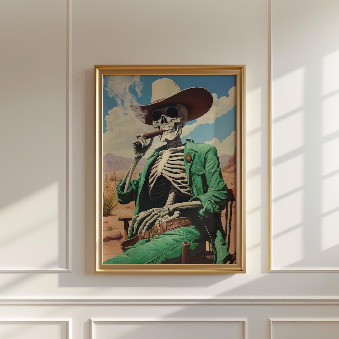 Skeleton Cowboy Art Print | Vintage Day of the Dead Decor | Eclectic ...