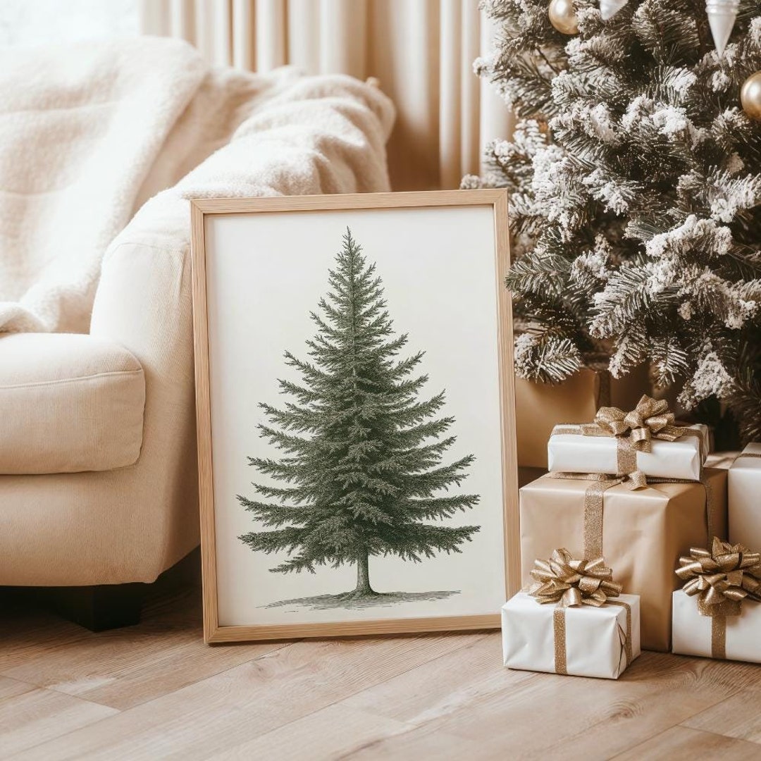 Vintage Fir Tree Art Print | Pine Tree Christmas Wall Decor | Classic ...