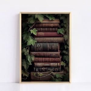 Dark Academia Books Print - Moody Bookish Art, Bookshelf, Dark Decor ...