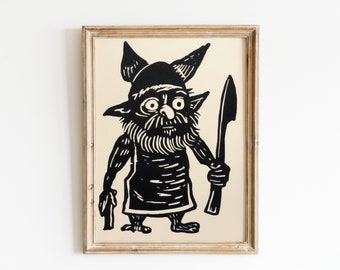 The Kitchen Goblin, Goblin Print, Kitchen Print, Weird Wall Art, Occult ...