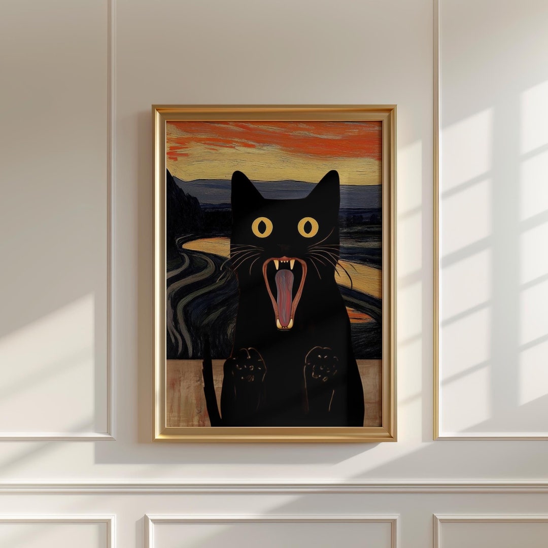 Vintage Scream Cat Art Print | Edward Munch Cat Portrait Digital ...