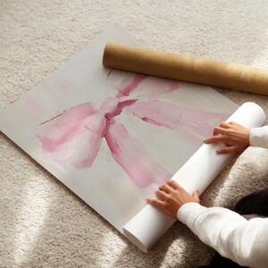 Neutral Girly Bow Wall Art | Pink Bow Oil Painting Print | Coquette ...
